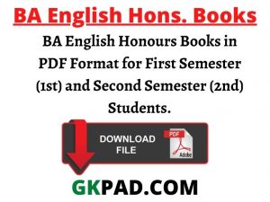 BA English Honours Books PDF for Semester 1 & 2 - GKPAD.COM