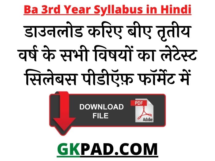 BA 3rd Year Syllabus 2022 In Hindi PDF b a 