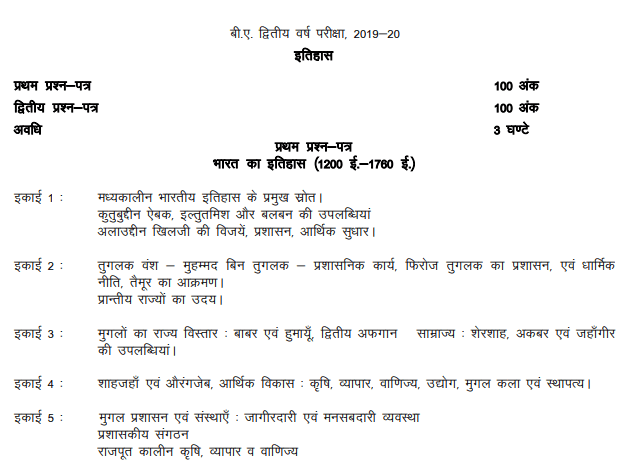 B.A. 2nd Year History Syllabus 2021 Pdf Download - BA Second Year