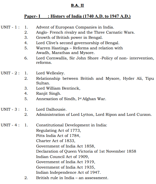 B.A. 2nd Year History Syllabus 2021 Pdf Download - BA Second Year