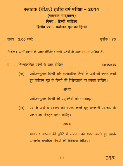 BA 3rd Year Hindi Literature Question Papers 2023 PDF (हिंदी साहित्य)