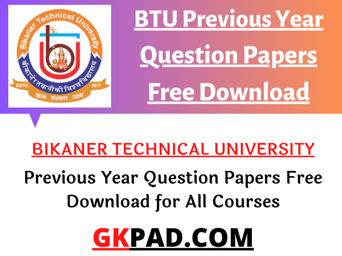 Bikaner Technical University Question Paper 2025 PDF (BTU)